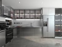 China U-Shaped Stainless Steel Kitchen Cabinets with LED Display for sale