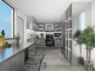 China U-Shaped Stainless Steel Kitchen Cabinets with LED Display for sale