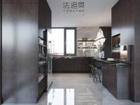 China Espresso Wood Grain Stainless Steel Kitchen Cabinets with Island for sale