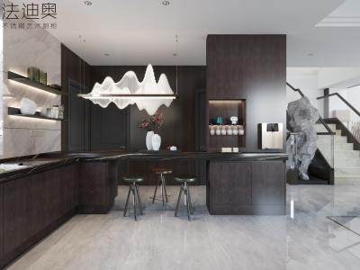 China Espresso Wood Grain Stainless Steel Kitchen Cabinets with Island for sale