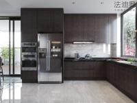 China Espresso Wood Grain Stainless Steel Kitchen Cabinets with Island for sale
