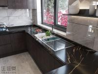 China Espresso Wood Grain Stainless Steel Kitchen Cabinets with Island for sale