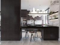 China Espresso Wood Grain Stainless Steel Kitchen Cabinets with Island for sale