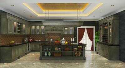 China Forest Green Stainless Steel Kitchen Cabinets with Island for sale