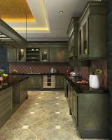 China Forest Green Stainless Steel Kitchen Cabinets with Island for sale
