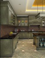 China Forest Green Stainless Steel Kitchen Cabinets with Island for sale