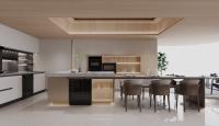 China Wood Grain Stainless Steel Kitchen Cabinet with Wine Cooler & LED for sale
