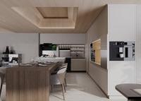 China Wood Grain Stainless Steel Kitchen Cabinet with Wine Cooler & LED for sale