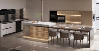 China Wood Grain Stainless Steel Kitchen Cabinet with Wine Cooler & LED for sale