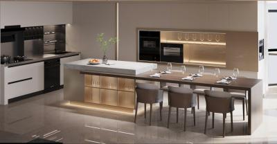China Wood Grain Stainless Steel Kitchen Cabinet with Wine Cooler & LED for sale