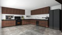 China Natural Wood Grain Stainless Steel Kitchen Cabinets L-Shaped for sale