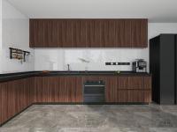 China Natural Wood Grain Stainless Steel Kitchen Cabinets L-Shaped for sale