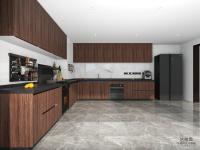 China Natural Wood Grain Stainless Steel Kitchen Cabinets L-Shaped for sale