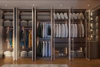 China Gray Stainless Steel Wardrobe with Glass Doors and LED Lighting for sale
