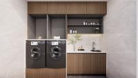 China Wood Grain Stainless Steel Balcony Cabinet with Washing Machine Housing for sale