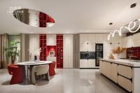 China Modern Beige Stainless Steel Kitchen Cabinet With Spanish Sintered Stone for sale