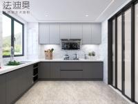 China Modern Luxury U-Shaped Sleek Gray Design Stainless Steel Kitchen Cabinet for sale