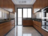 China U-Shaped Wood Grain Stainless Steel Kitchen Cabinets with LED for sale