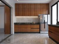 China U-Shaped Wood Grain Stainless Steel Kitchen Cabinets with LED for sale