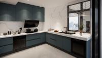 China Blue-Gray Stainless Steel Kitchen Cabinets with Integrated Appliances for sale