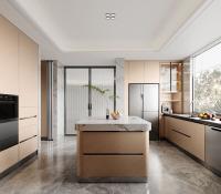 China Champagne Gold Stainless Steel Kitchen Cabinets With Island for sale