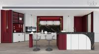 China White Stainless Steel Kitchen Cabinets with Red Accent Island for sale