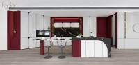 China White Stainless Steel Kitchen Cabinets with Red Accent Island for sale