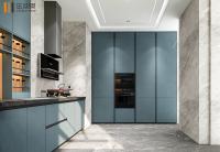 China Blue Finish Modern Stainless Steel Kitchen Cabinets With Open Display Shelves for sale