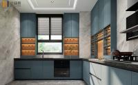China Blue Finish Modern Stainless Steel Kitchen Cabinets With Open Display Shelves for sale
