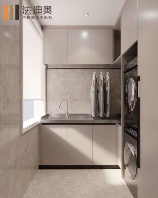 China Beige Stainless Steel Laundry Cabinet with Integrated Sink for sale