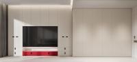 China Beige And Red Accents Stainless Steel Full-Height Bedroom Wardrobe Cabinet for sale