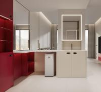 China Beige And Red Accents Stainless Steel Full-Height Bedroom Wardrobe Cabinet for sale
