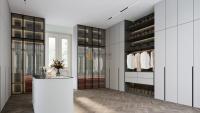 China Matte White Stainless Steel Walk-In Closet with LED Shelves for sale