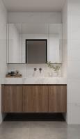 China Matte Wood Grain Bathroom Vanity Cabinet with Mirror Storage for sale