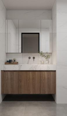 China Matte Wood Grain Bathroom Vanity Cabinet with Mirror Storage for sale