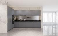 China Modern U-Shaped Grey Stainless Steel Kitchen Cabinet With Marble Finish for sale