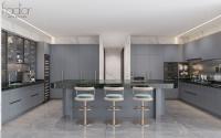 China Modern U-Shaped Grey Stainless Steel Kitchen Cabinet With Marble Finish for sale