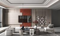 China Wood Grain TV Cabinet with Red Cloud Stainless Steel Panel for sale