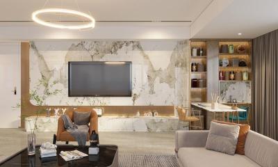 China Marble-Style Stainless Steel TV Cabinet with LED & Storage for sale