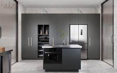 China Gray Double-Line Stainless Steel Kitchen Cabinet with Integrated Island for sale