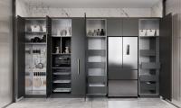 China Gray Double-Line Stainless Steel Kitchen Cabinet with Integrated Island for sale