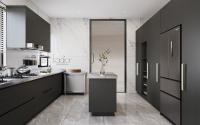 China Gray Double-Line Stainless Steel Kitchen Cabinet with Integrated Island for sale
