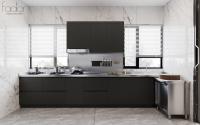 China Gray Double-Line Stainless Steel Kitchen Cabinet with Integrated Island for sale