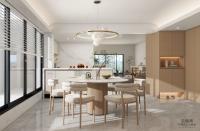 China Beige Stainless Steel Kitchen Cabinet with High-Low Quartz Island for sale