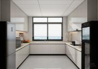 China Durable and Stylish U-Shaped Wood Grain Stainless Steel Kitchen Cabinet for sale