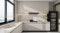 China Durable and Stylish U-Shaped Wood Grain Stainless Steel Kitchen Cabinet for sale