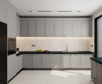 China Dark Green Quartz Stainless Steel Kitchen Cabinets with Raised Panel Doors for sale