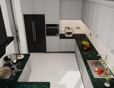 China Dark Green Quartz Stainless Steel Kitchen Cabinets with Raised Panel Doors for sale