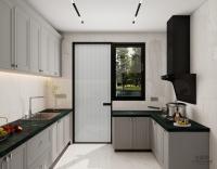 China Dark Green Quartz Stainless Steel Kitchen Cabinets with Raised Panel Doors for sale