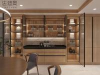 China Modern Stainless Steel Kitchen Cabinet With Wood Grain Finish And Curved Island for sale